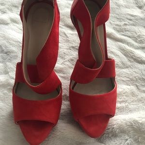 Zara | Shoes | Dreamy Suede Leather Red High Zara Heels Sandals | Poshmark